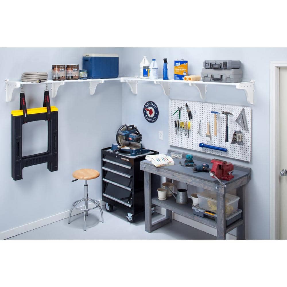 EZ Shelf 40 in. - 75 in. Metal 2-Expandable Garage Shelf in White (Set ...