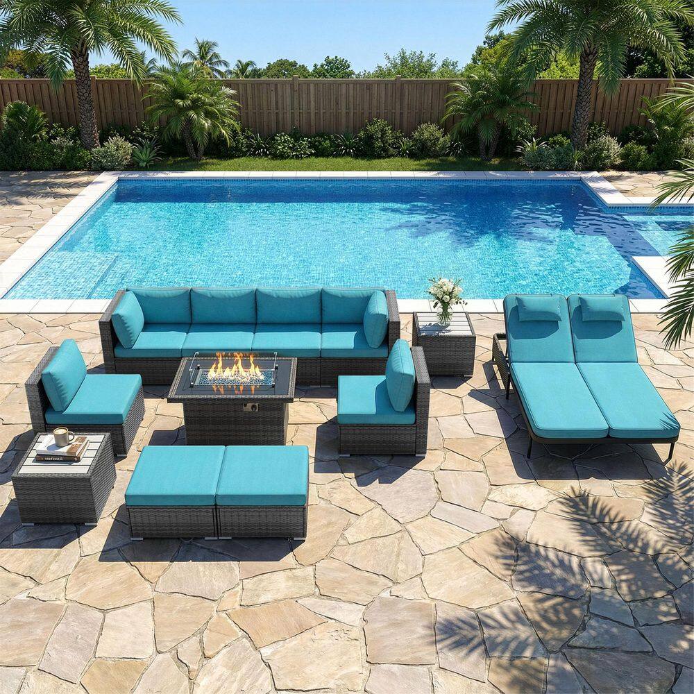 FINCATI 12-Piece PE Wicker Outdoor Patio Conversation Sectional Sofa ...