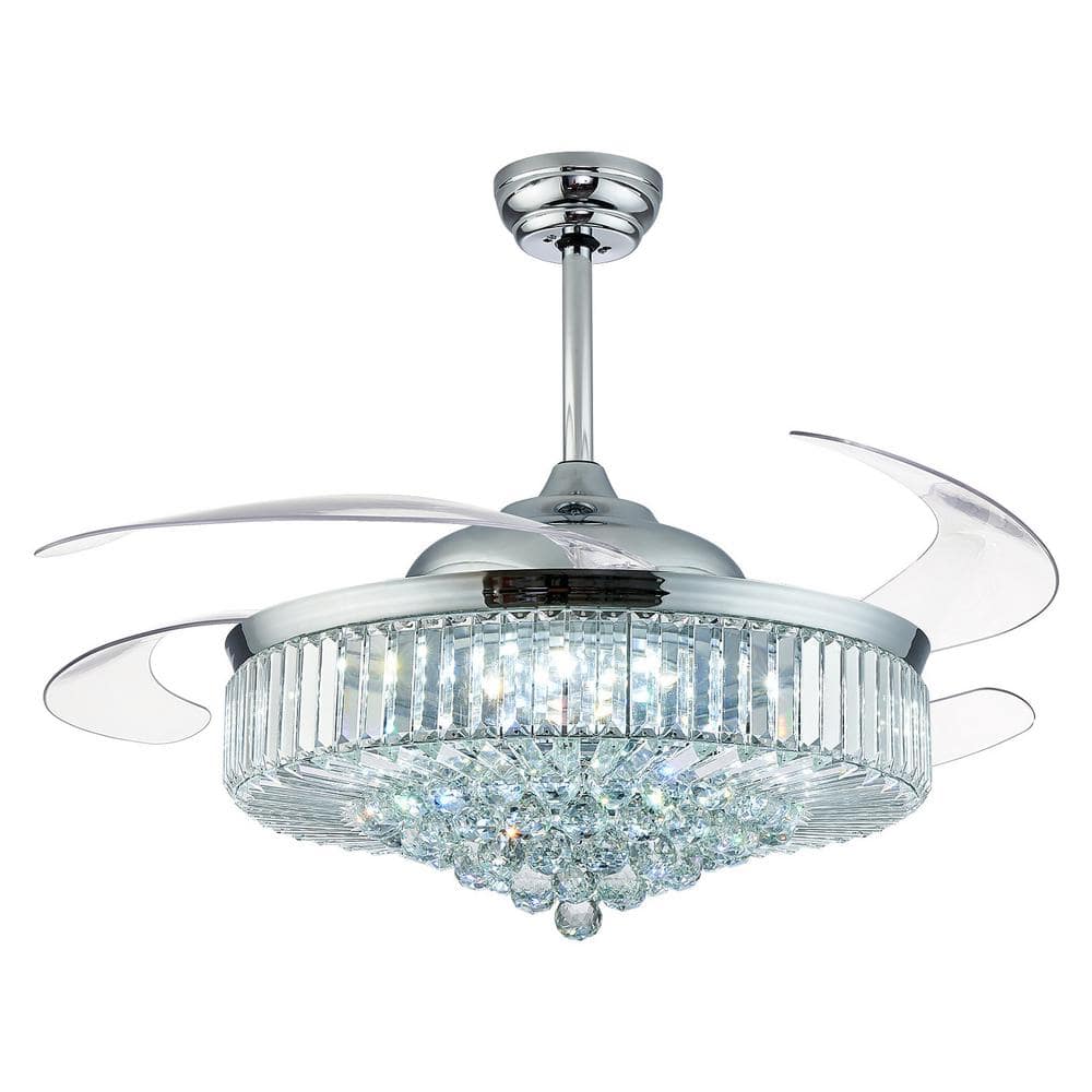 WDETR 52 in. Indoor Chrome Color Smart Retractable Crystal Ceiling Fan ...