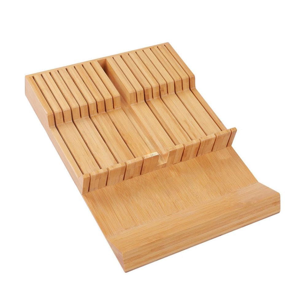 JFVKAF 16-Knife In-Drawer Bamboo Knife Organizer Knife Block with ...
