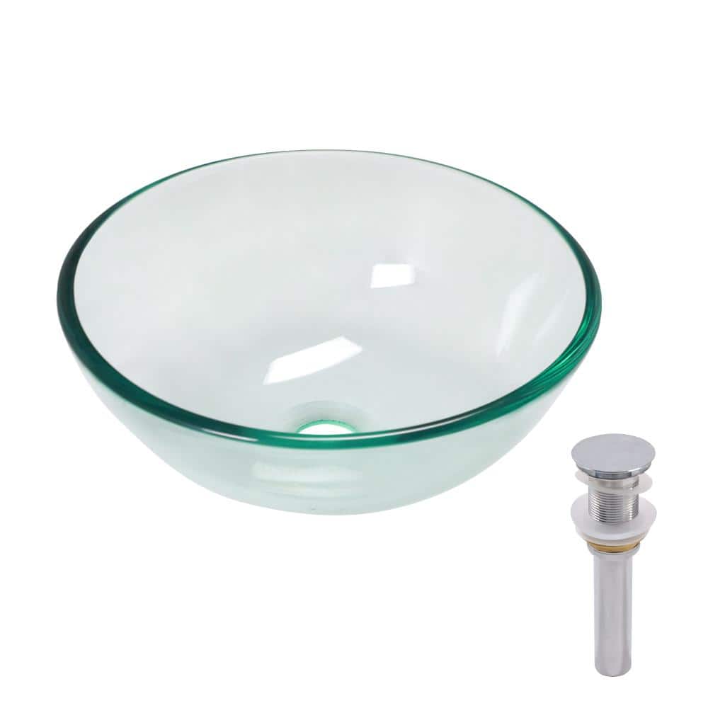 Logmey 14 in. Vessel Bathroom Sink in Clear Glass with Chrome Pop-up ...
