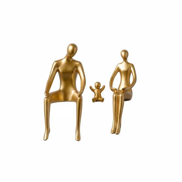 7.4 in. x 3.2 in. 3-Piece Gold Abstract Family Statues Resin- Home ...