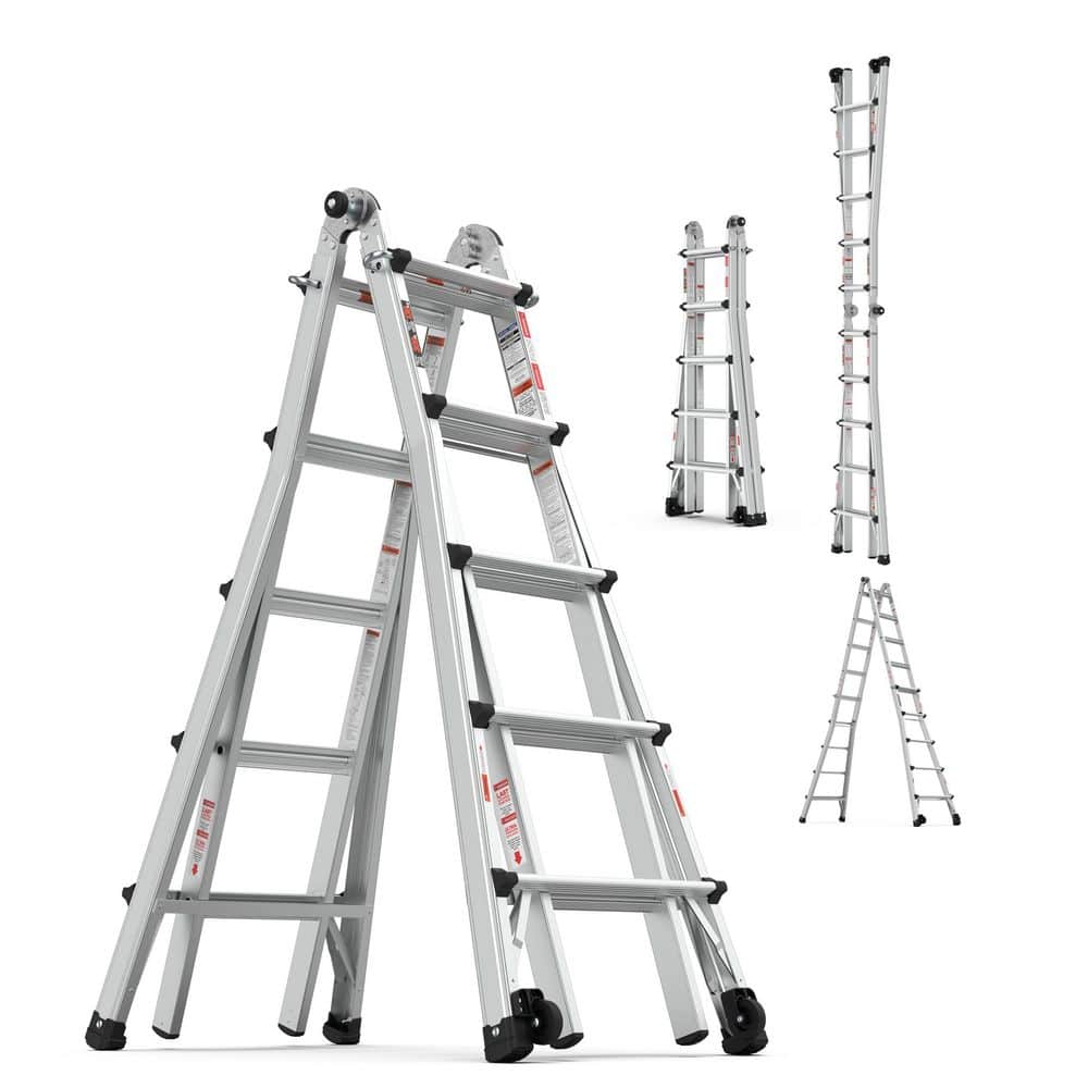 KIWDZFU 22 ft. Reach Aluminum Multi-Position Ladder with Wheels, 300 ...