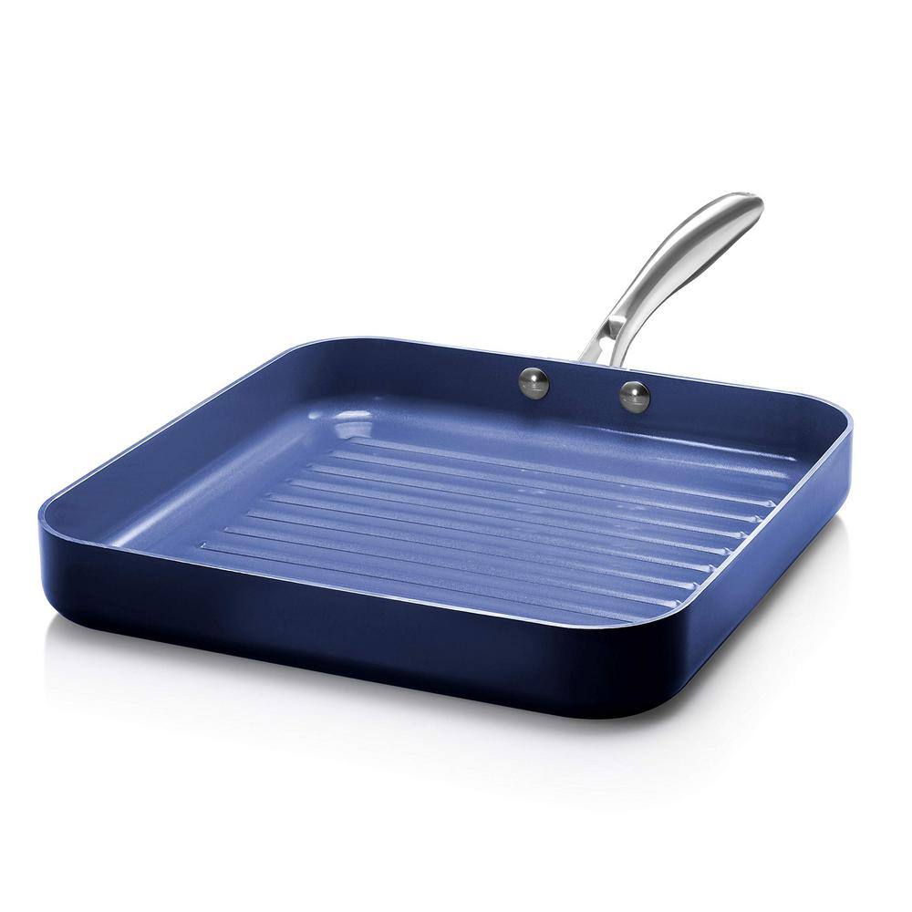 Angel Sar 10.5 in. Nonstick Square Dark Blue Grilling Pan with ...
