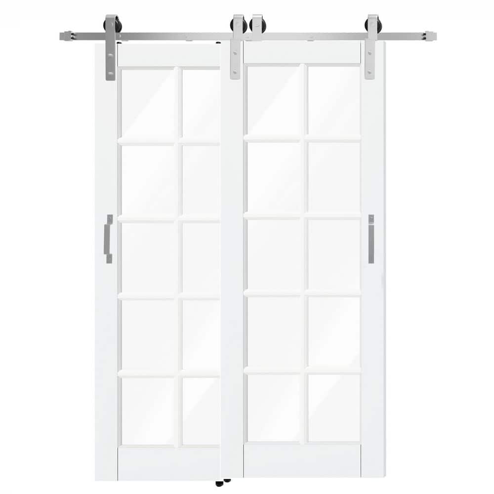 TENONER 48 in. x 80 in. 10-Lite Clear Glass White Primed Pine Wood ...