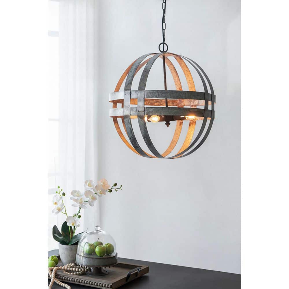 Gloweer Vintage 4-Light Antique Gray Galvanized Metal Orb Chandelier ...