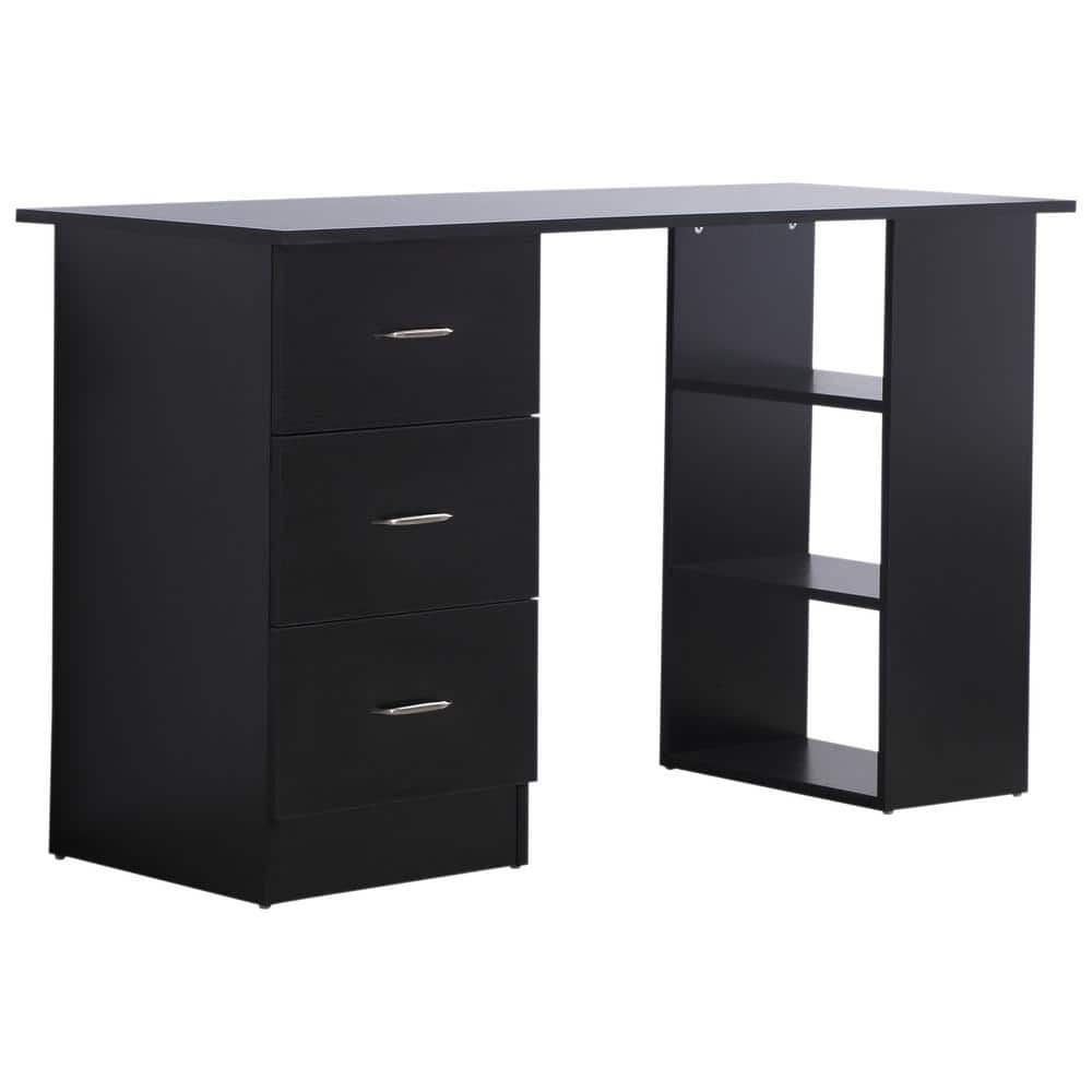 HOMCOM 47.25 in. Black Wooden 3-Drawer Computer Desk with Storage Shelf ...