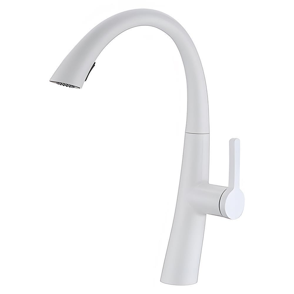 HOMLUX Single-Handle Pull-Down Sprayer Kitchen Faucet in Matte White ...