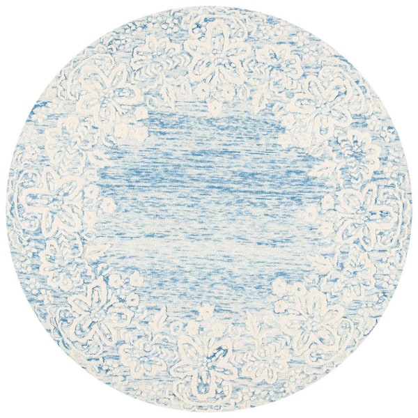 SAFAVIEH Glamour 6 ft. x 6 ft. Blue/Ivory Border Ornate Round Area Rug ...