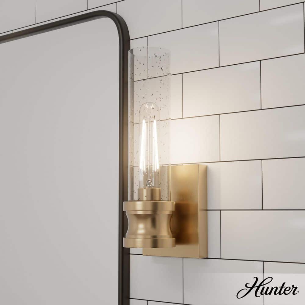 Hunter Lenlock 1-Light Alturas Gold Wall Sconce with Clear Seeded Glass ...