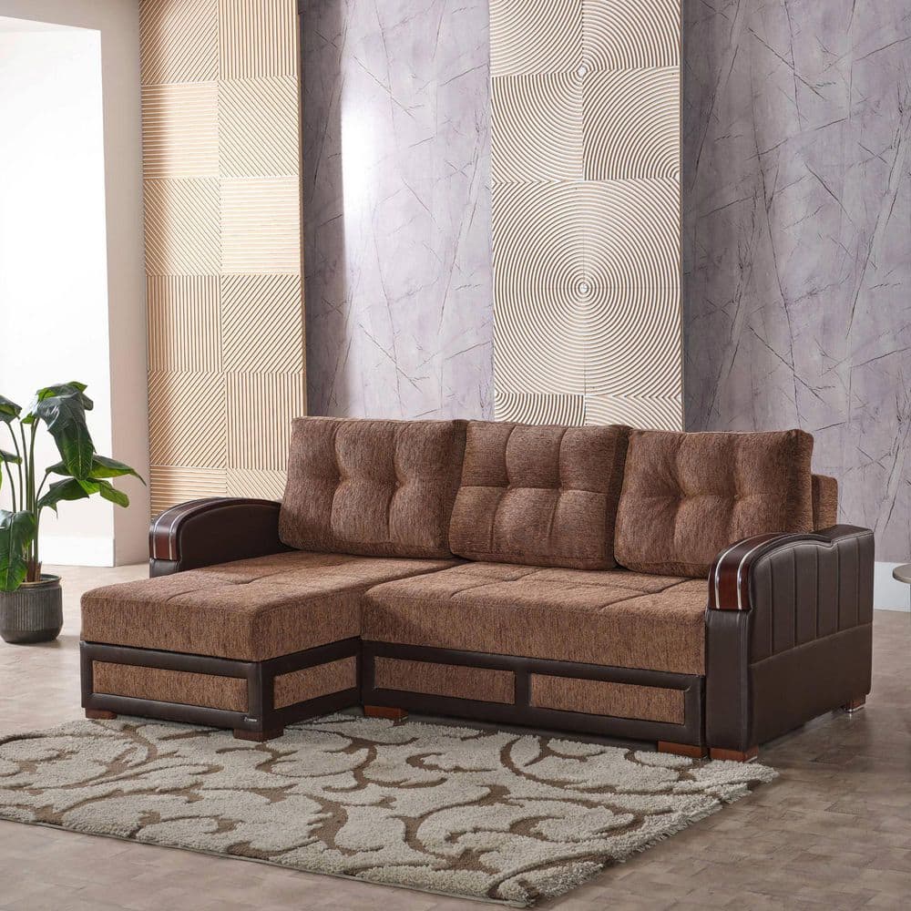 Ottomanson Maya Convertible 63 in. Chenille L-Shaped Sectional Sofa ...