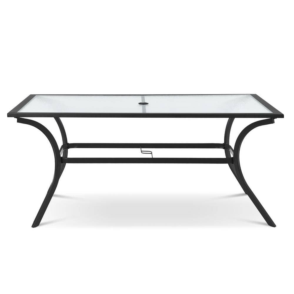 Costway 66 in. Black Rectangle Metal Glass Outdoor Dining Table ...