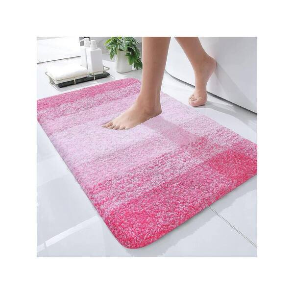 Afoxsos 30 in. x 20 in. Pink Stripe Microfiber Rectangular Shaggy Bath ...