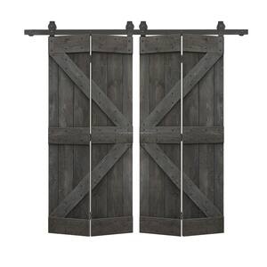 CALHOME 40 in. x 84 in. K Series Solid Core Carbon Gray Stained DIY Wood Double Bi-Fold Barn ...