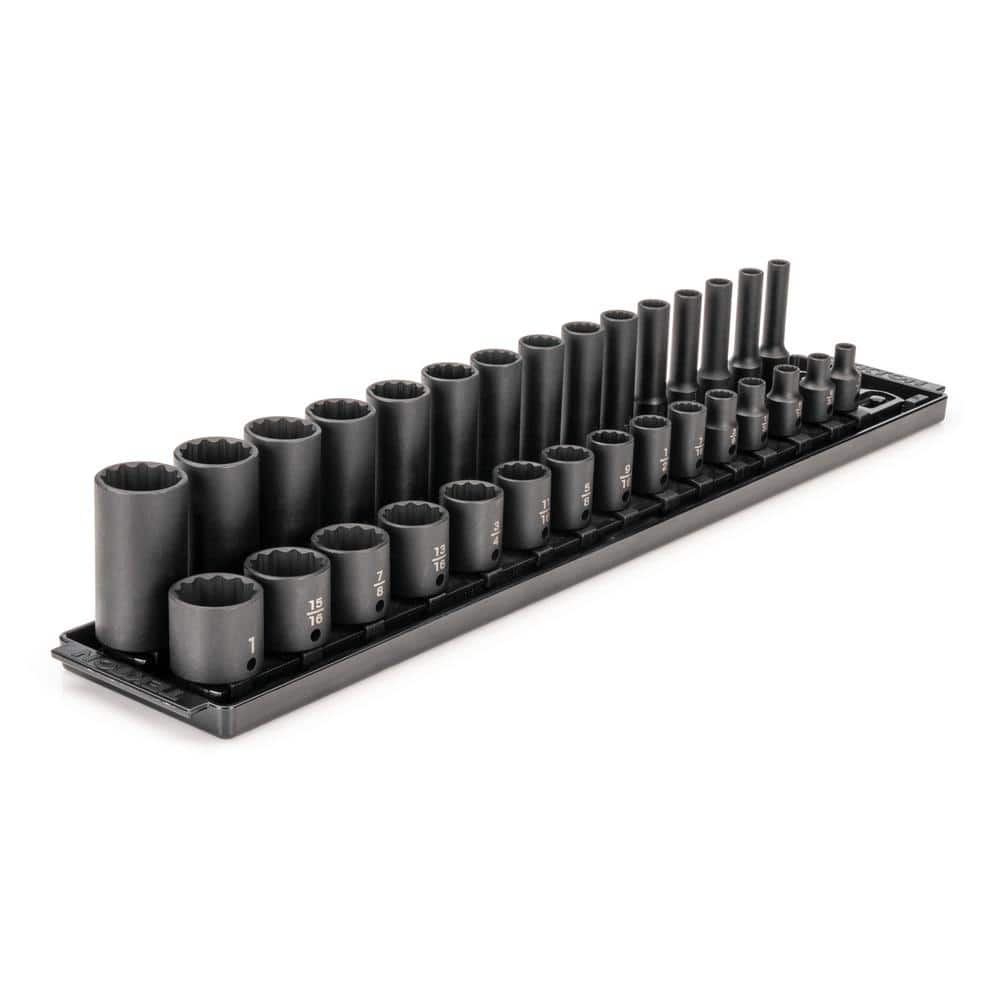 TEKTON 3/8 in. Drive 12-Point Impact Socket Set with Rails (1/4 in.-1 ...