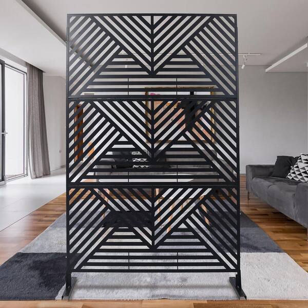 Coporesell 76 in. x 48 in. Freestanding Decorative Privacy Screen Black Metal for Deck Balcony ...