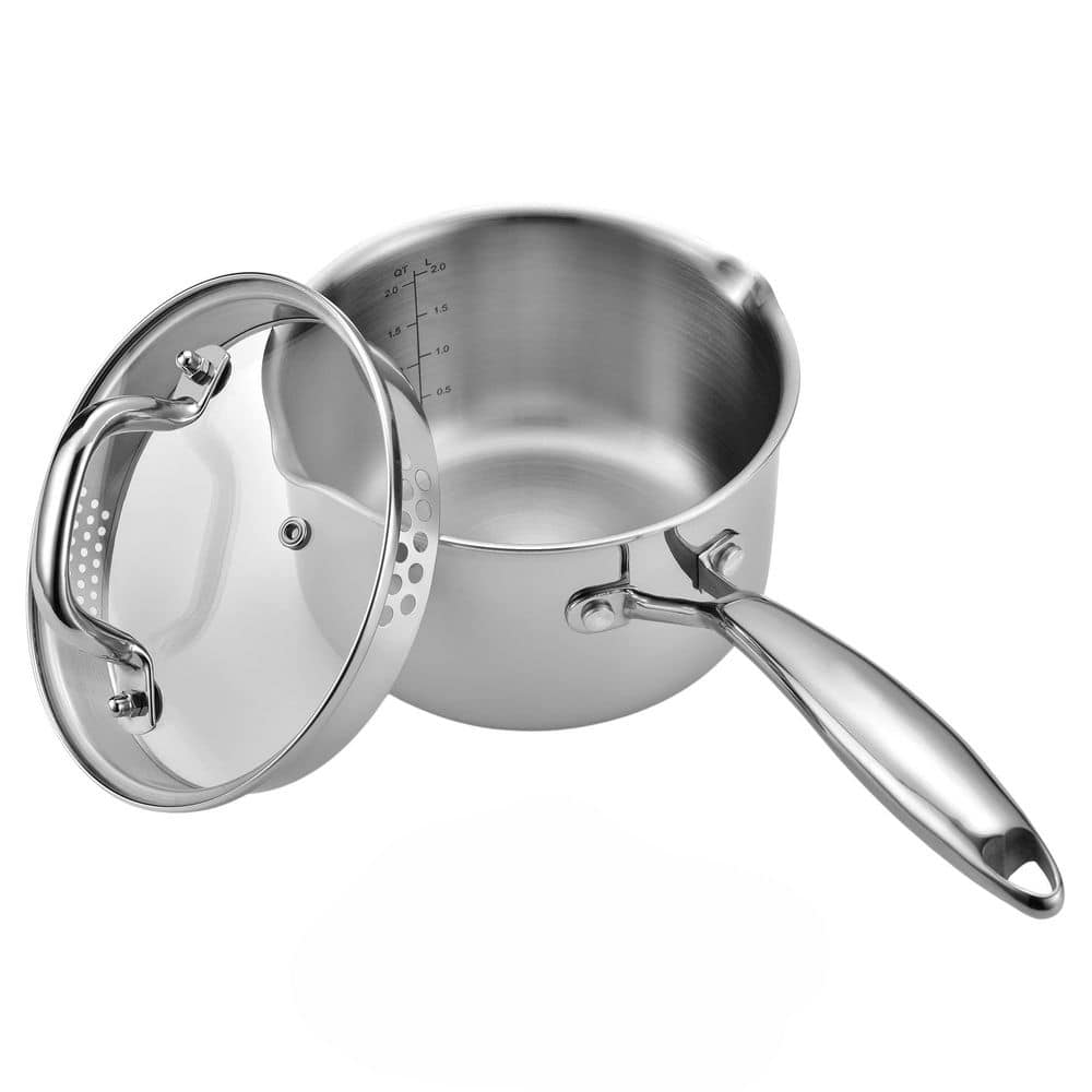 Stainless Steel Saucepan with Glass Lid, 2.0 Quart Multipurpose Sauce ...