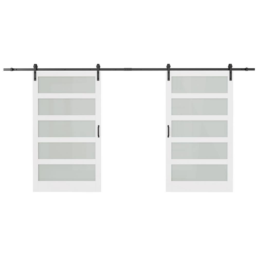 ARK DESIGN 96 in. x 84 in. 5-Lite Tempered Frosted Glass White Primed ...
