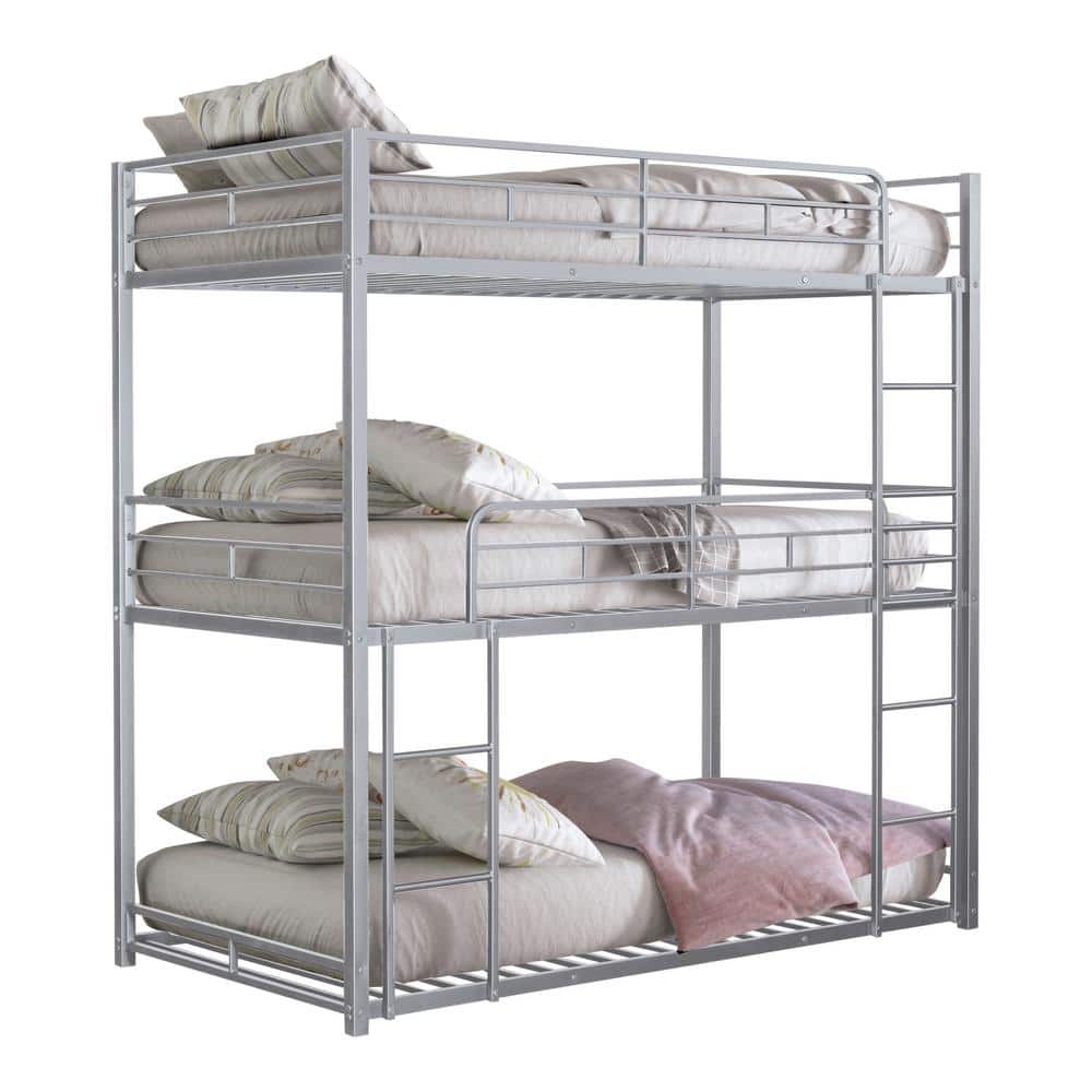 Furniture of America Paige Silver Triple Twin Bunk Bed with Full Metal ...