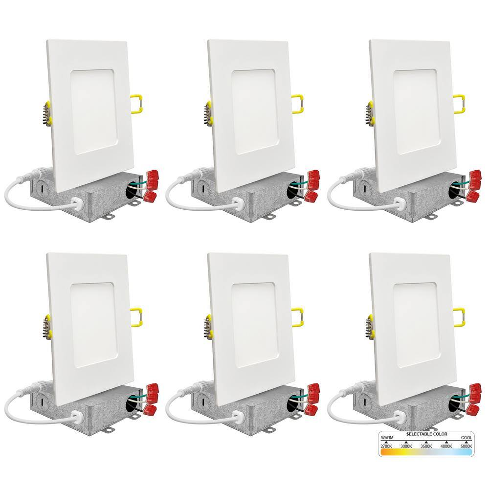 NuWatt 6 in. White Square Slim Canless Integrated LED Recessed Light ...