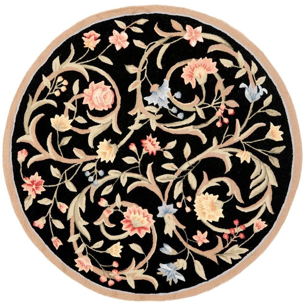 SAFAVIEH Chelsea Black Doormat 3 ft. x 3 ft. Round Floral Border Solid ...