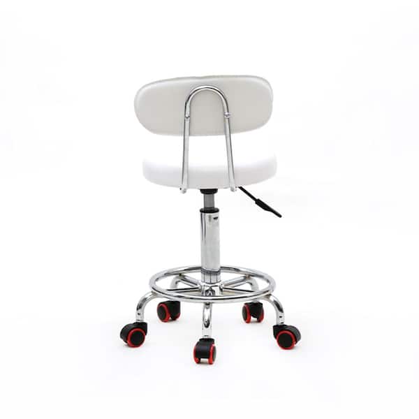 Karl home 19 in. Height White PU Leather Seat Adjustable Salon Stool with Back Office Rolling Chair 449904982683 The Home Depot