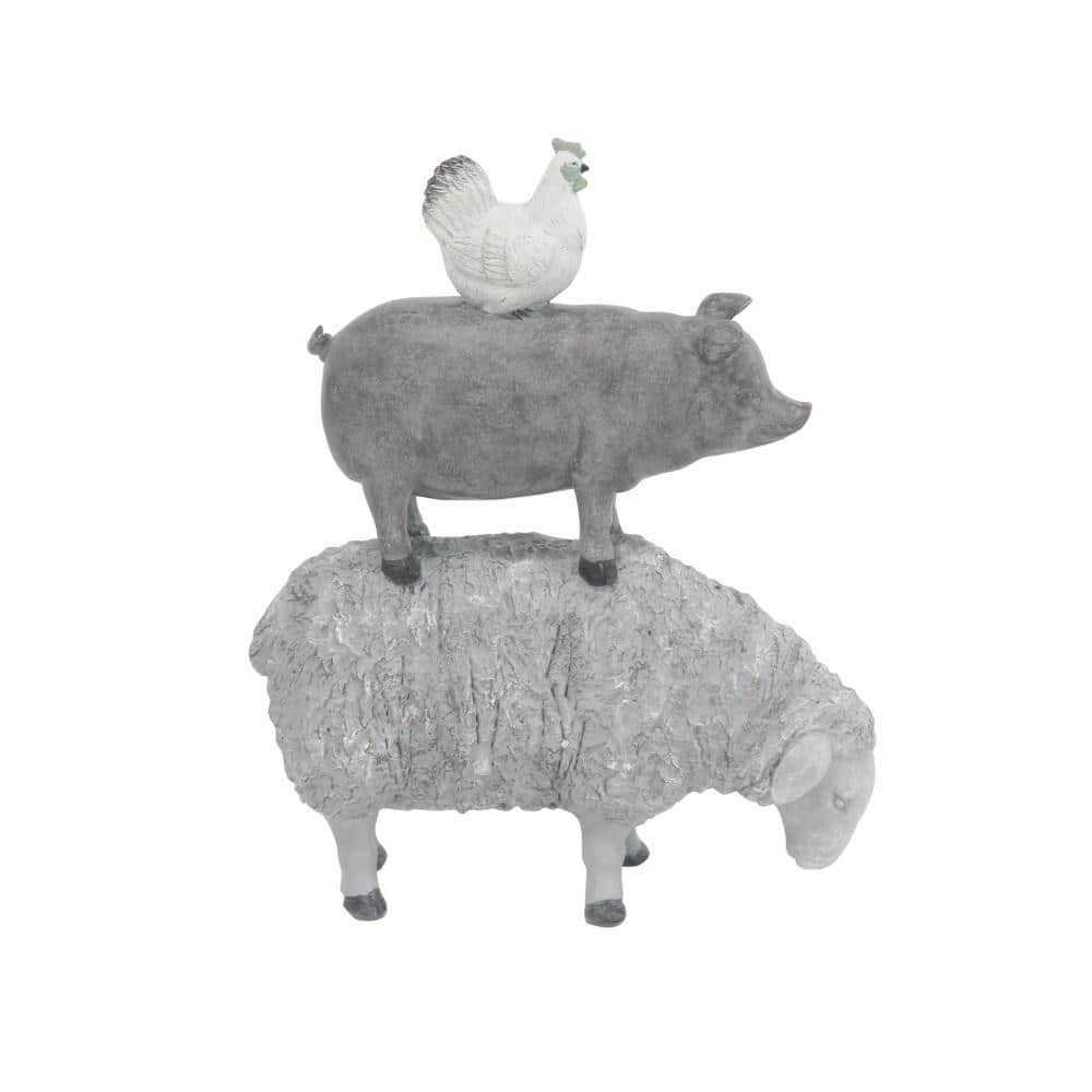 Litton Lane 4 in. x 12 in. Gray Polystone Stacked Farm Animals ...