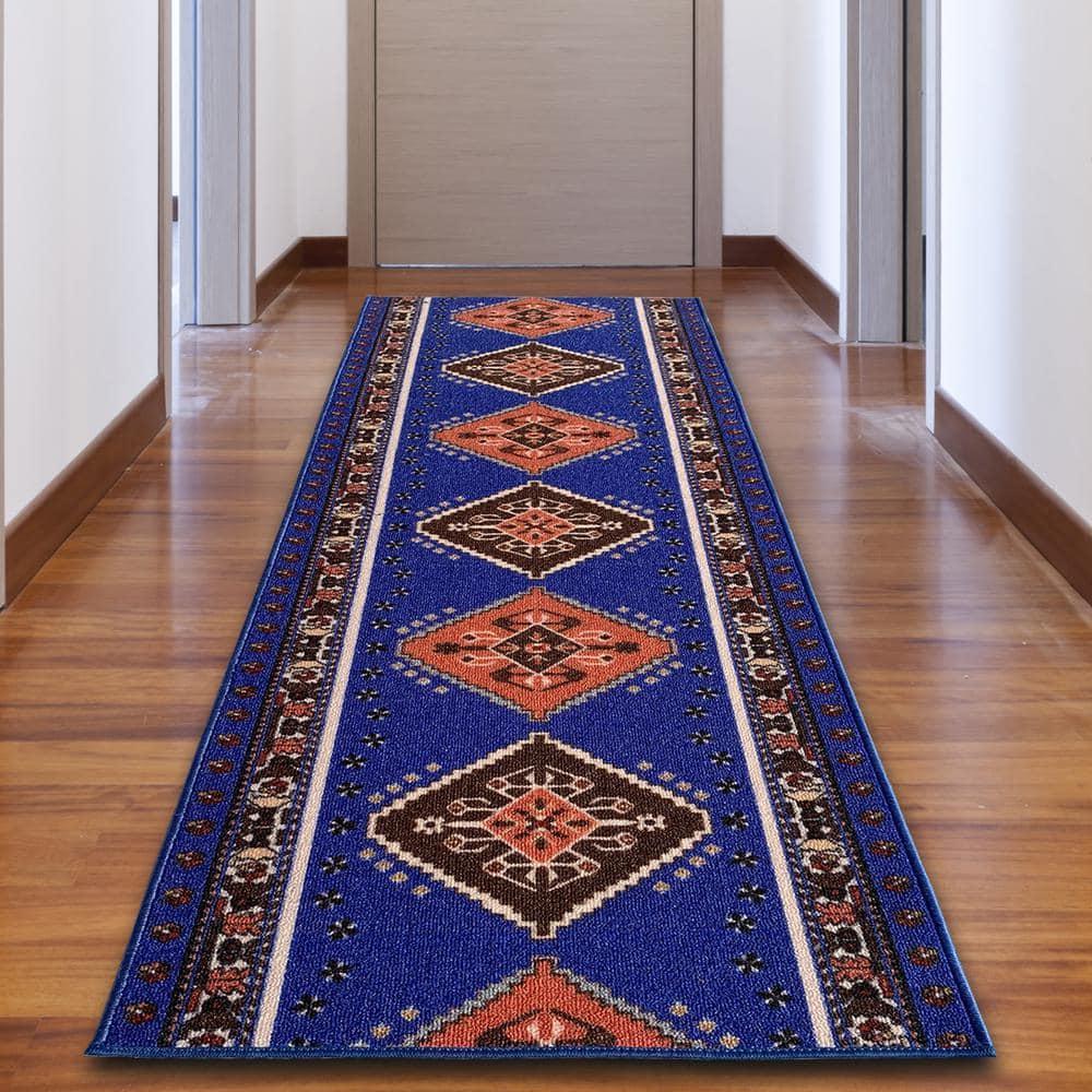 PLAYA RUG Southwestern Blue 26 in. W x 1 ft. L Roll Runner Rug/Stair ...