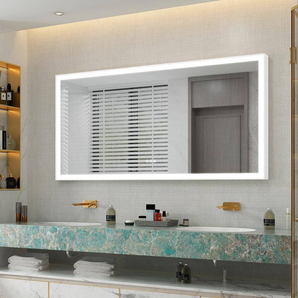 WELLFOR ERIC 72 in. W x 36 in. H Rectangular Aluminum Framed LED ...