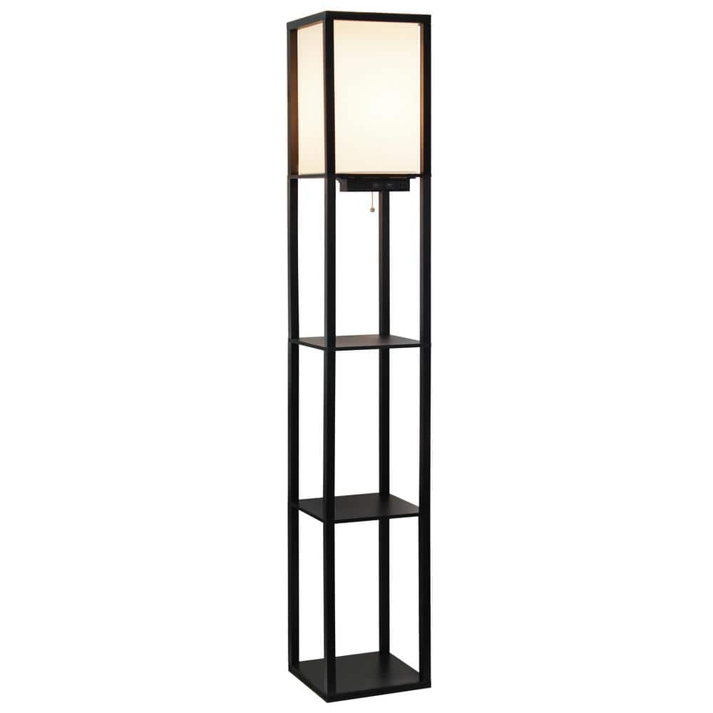 Simple Designs 62.5 in. Black Modern Organizer Column Floor Lamp with 2 ...