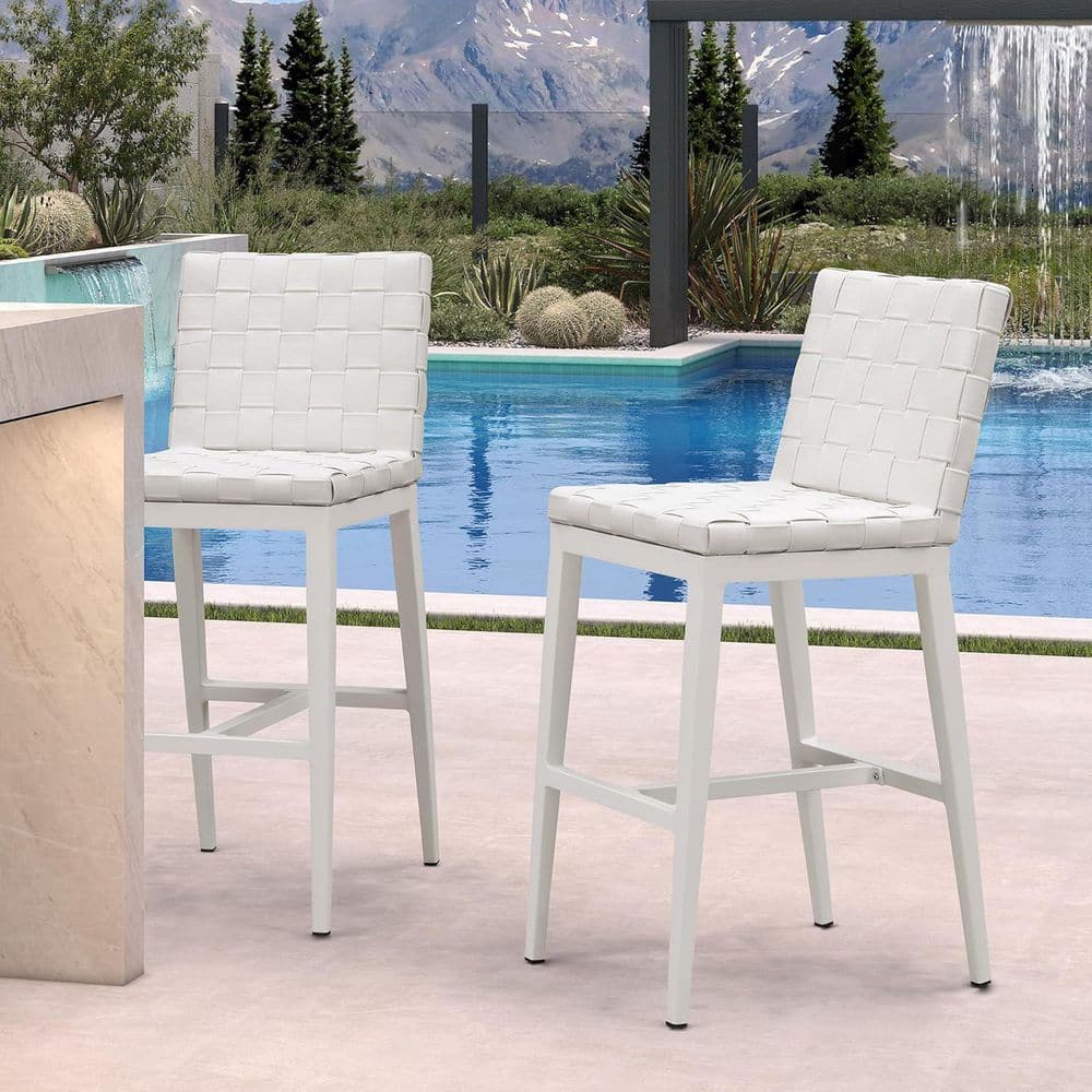 PURPLE LEAF Aluminum Frame Bar Height Outdoor Bar Stools PU Leather Bar ...
