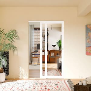 TENONER 144 in. x 80 in. 1-Lite Mirrored Glass Solid Core White Primed ...