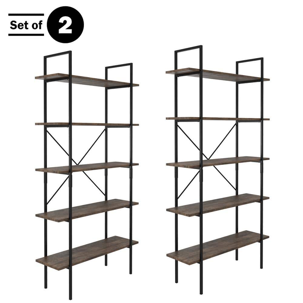 Lavish Home 68 in. Industrial Style Wooden Bookcases 5-Tier ...