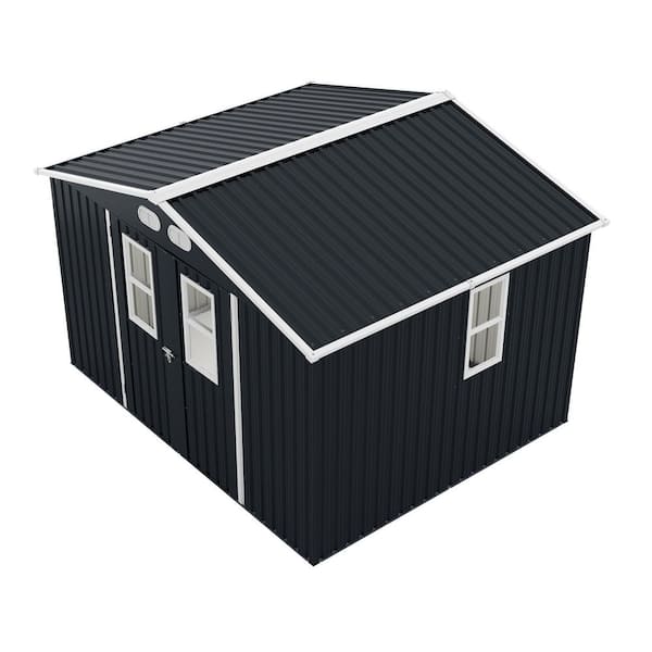 IMAGACFUN 8x8 Outdoor Metal Storage Shed, Protective Film, 4 Window ...