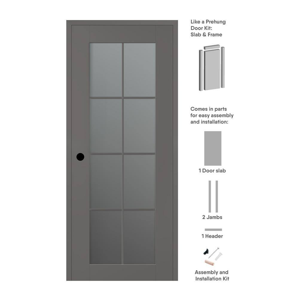 Bellini Vona 36 in. x 96 in. Right-Handed 8-Lite Frosted Glass Gray ...