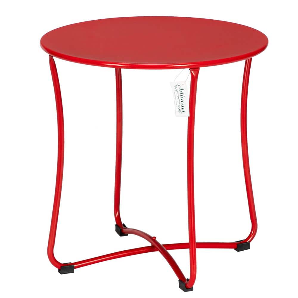 Karl home 18 in. Red Round Iron Side Table 689595600446 - The Home Depot