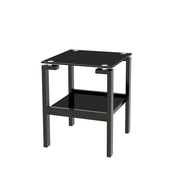Modern 17.72 in. Black Square Glass End Table LIAOLIMEG2 - The Home Depot