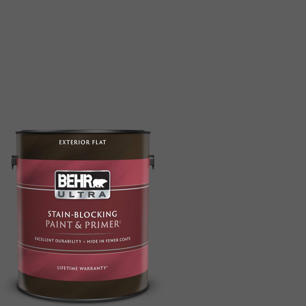 BEHR ULTRA 1 gal. #N520-6 Asphalt Gray Flat Exterior Paint & Primer ...