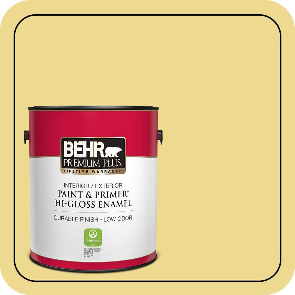 BEHR PREMIUM PLUS 1 gal. #P320-4 Pineapple Crush Hi-Gloss Enamel ...