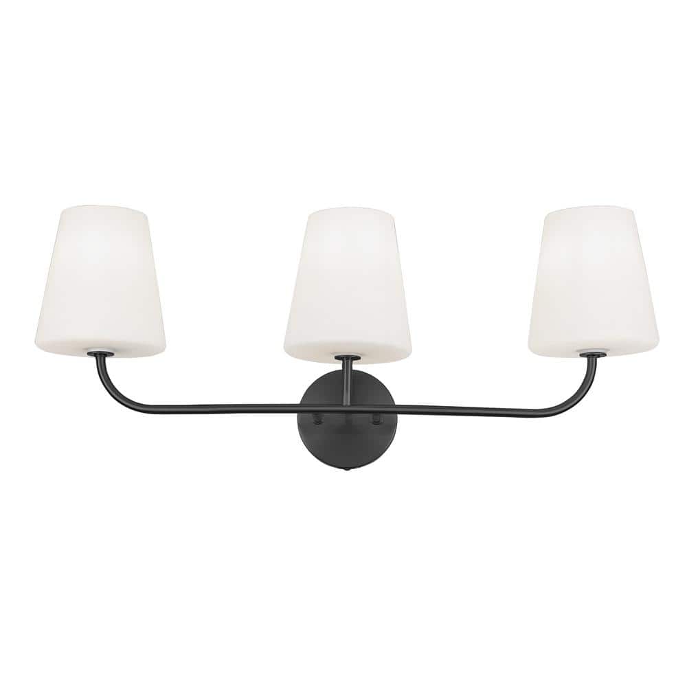 Dainolite Eleanor 26 in. 3 Light Matte Black Vanity Light with White ...