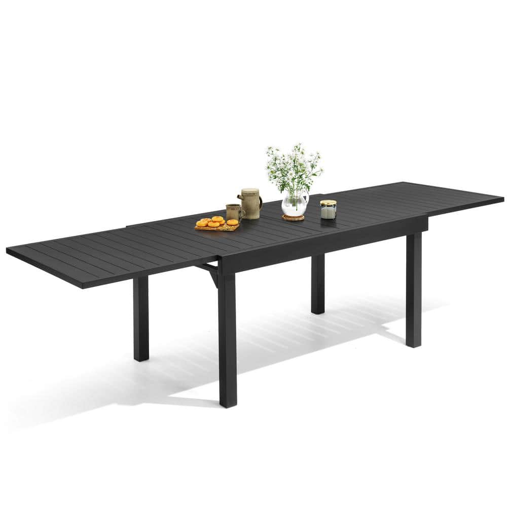 Pellebant 53.1-106.2 in. Black Aluminum Expandable Patio Outdoor Dining ...