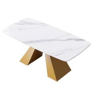 Magic Home 70.87 in. Rectangle White Round Edge Sintered Stone Top ...