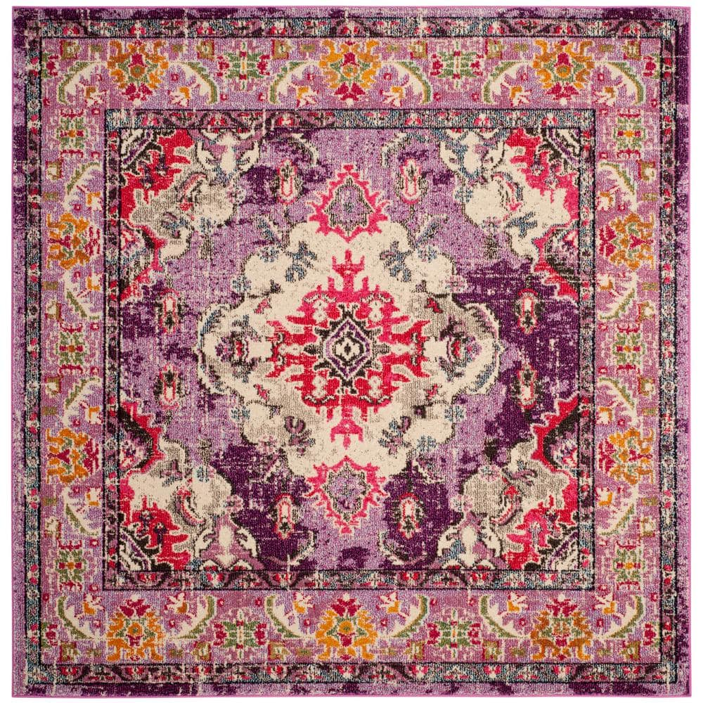 SAFAVIEH Monaco 7 ft. x 7 ft. Violet/Fuchsia Square Border Area Rug ...