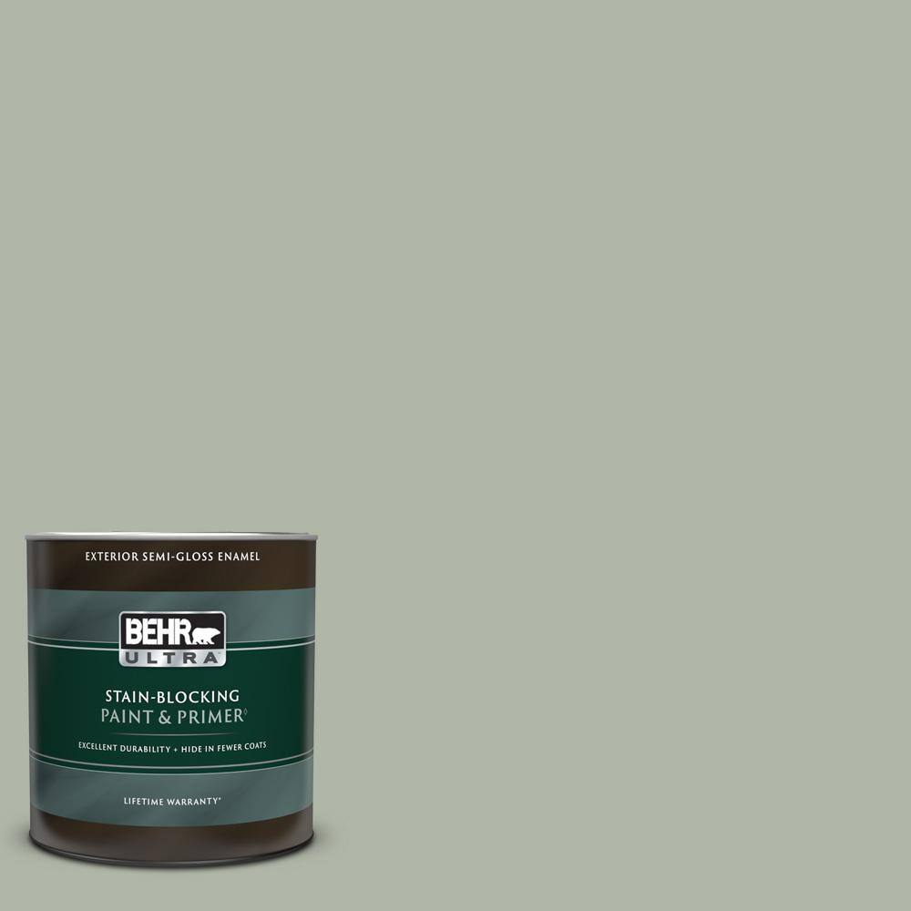 BEHR ULTRA 1 qt. #ICC-56 Green Tea Semi-Gloss Enamel Exterior Paint ...