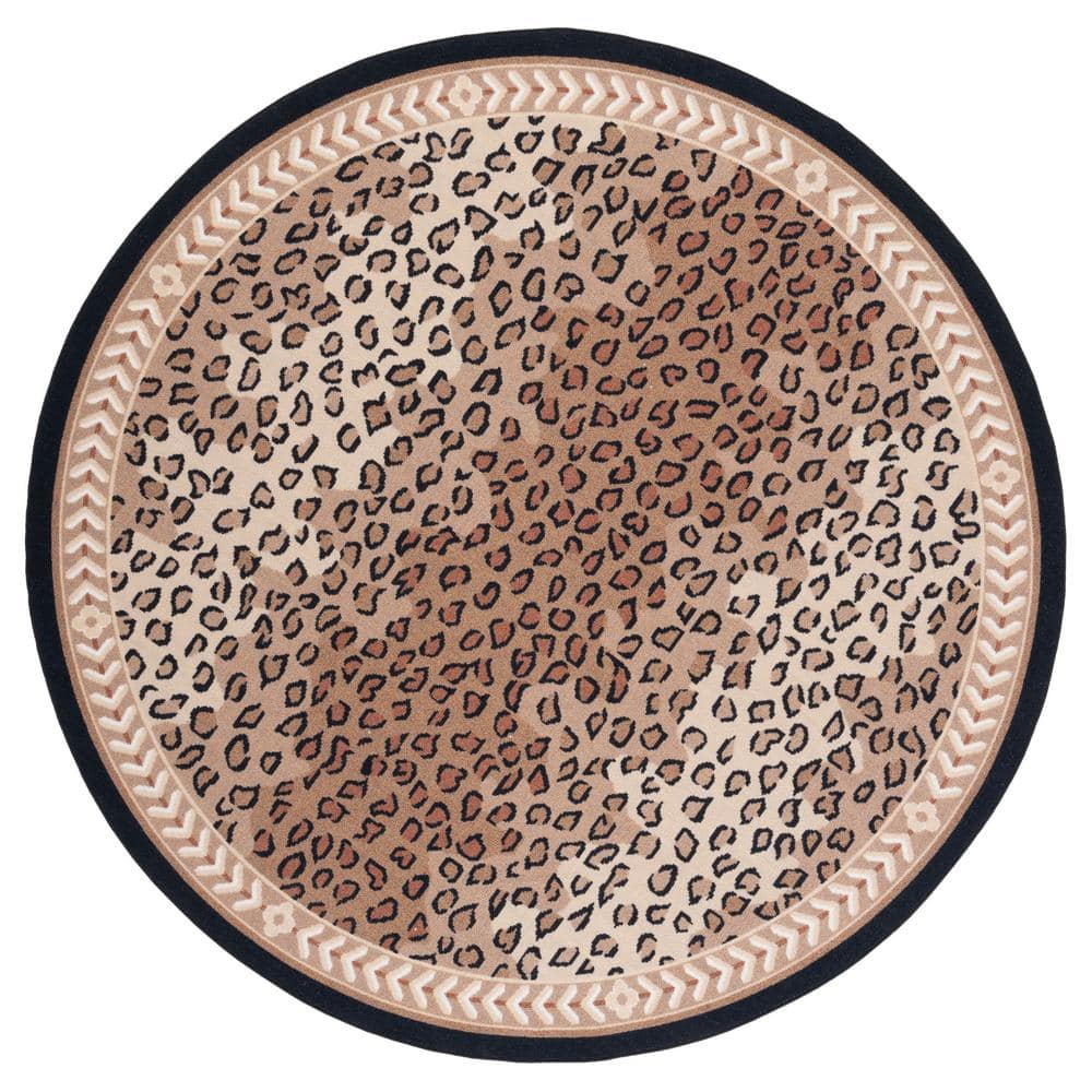 SAFAVIEH Journey Beige/Black 7 ft. x 7 ft. Machine Washable Animal ...