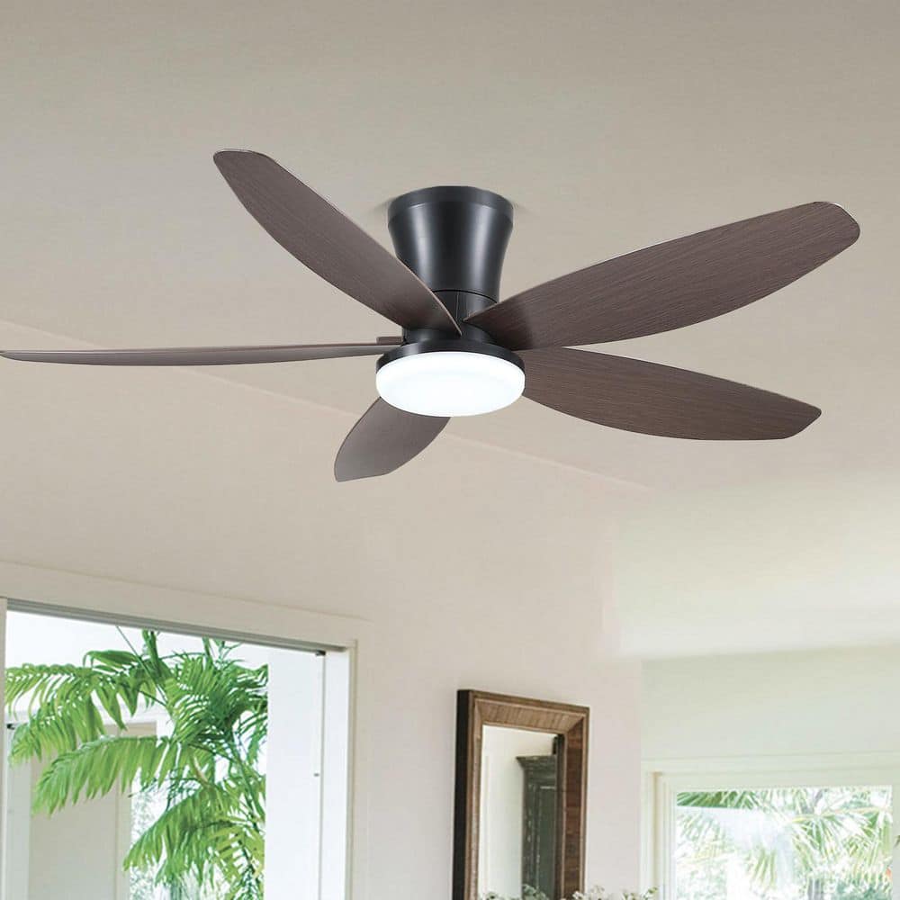 Kviflon 36 in. Indoor/Outdoor Flush Mount Brown Standard Ceiling Fan with Dimmable 3 Color LED ...