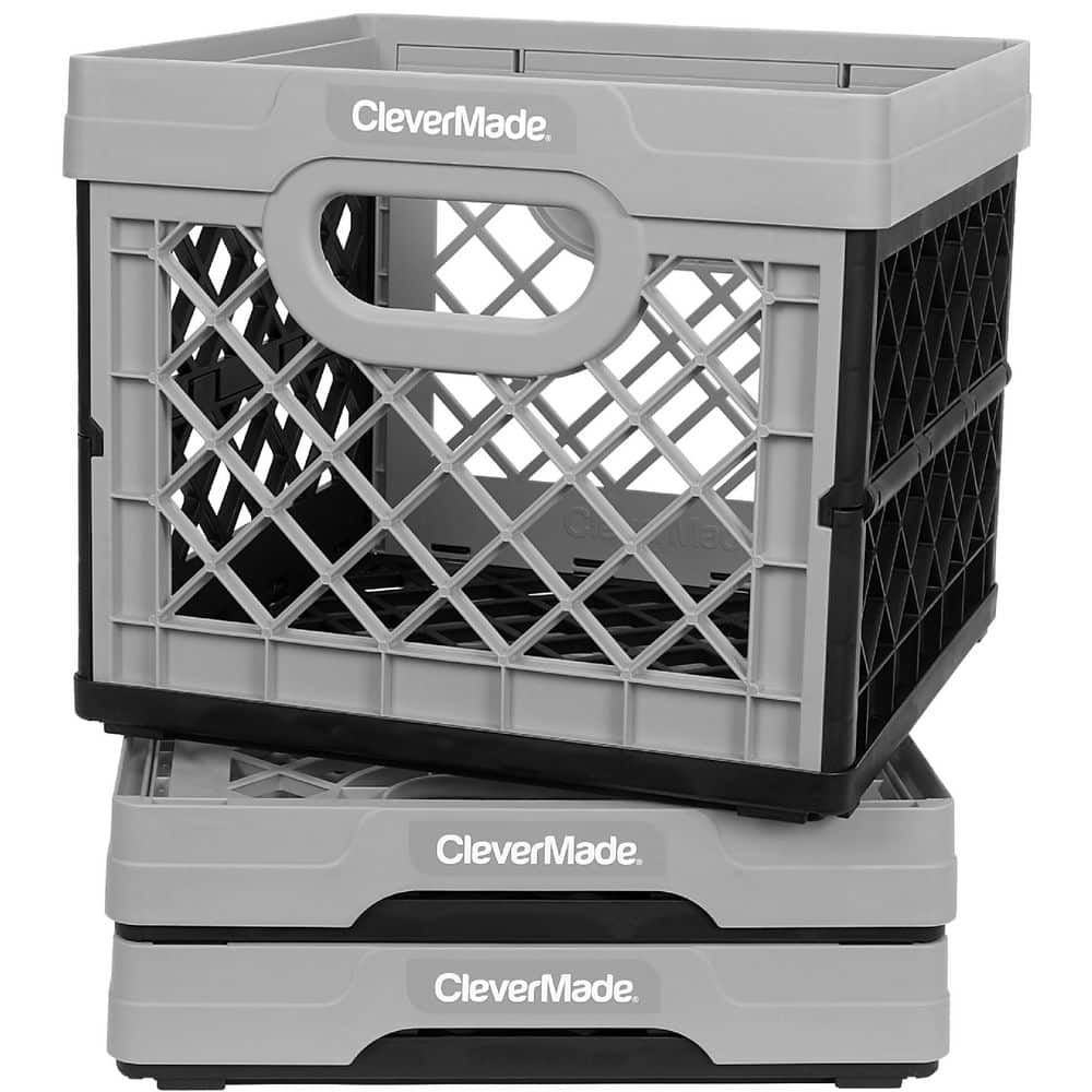 CleverMade 26 Quart Collapsible Milk Crate in Gray (3Pack) 8034175 ...