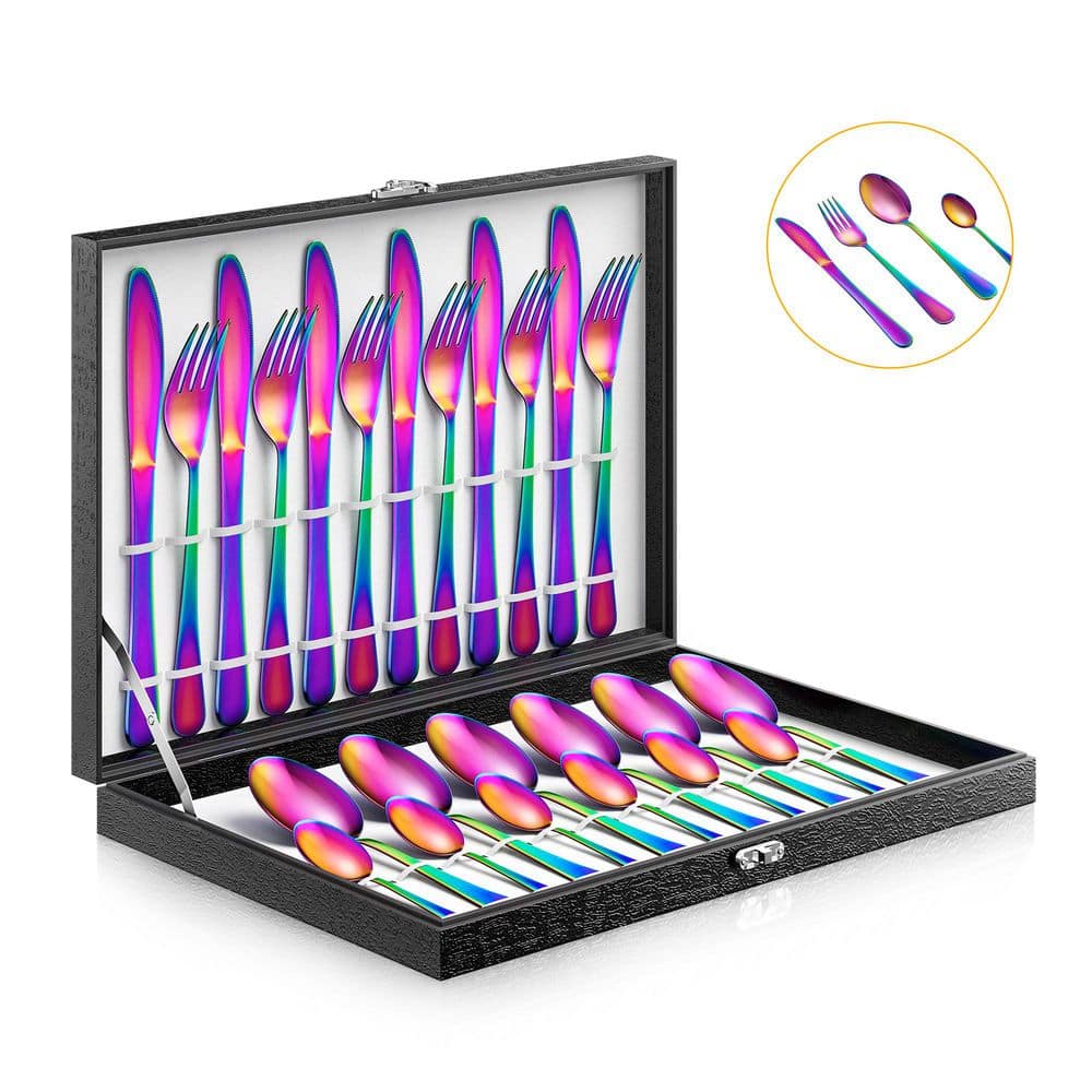 Velaze 24-Piece Rainbow 18/10-Stainless Steel Flatware Set Service for ...