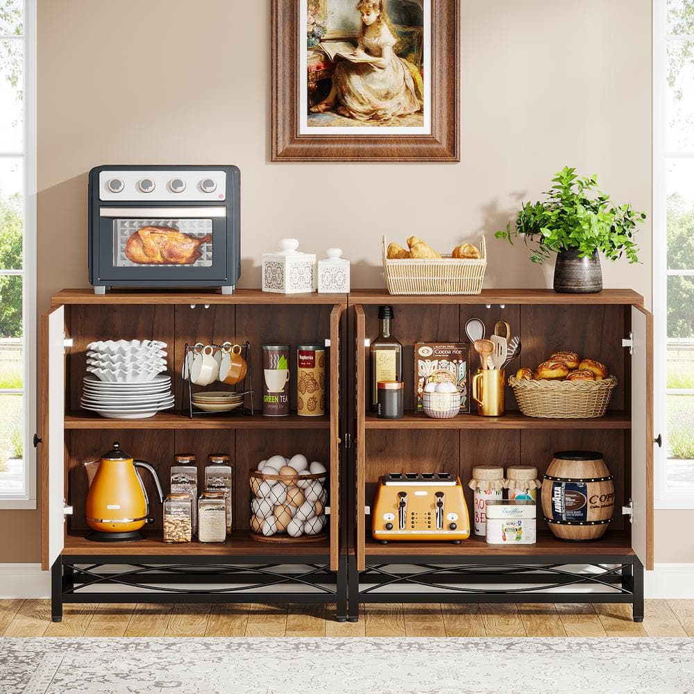 BYBLIGHT Vintage Brown Engineered Wood 59 in. Sideboard Buffet Cabinet ...