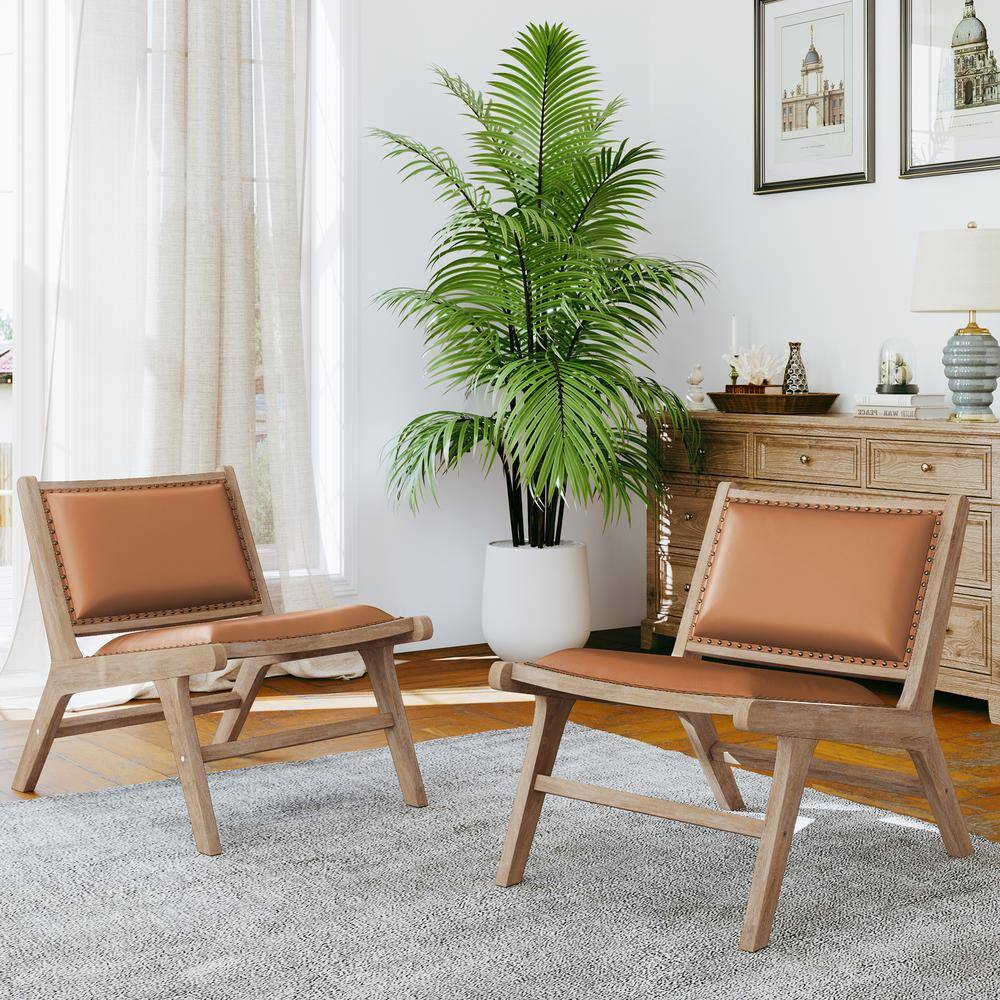 LUE BONA 32 in.Wide Whisky Brown Tufted Leather Ergonomic With Rivets ...